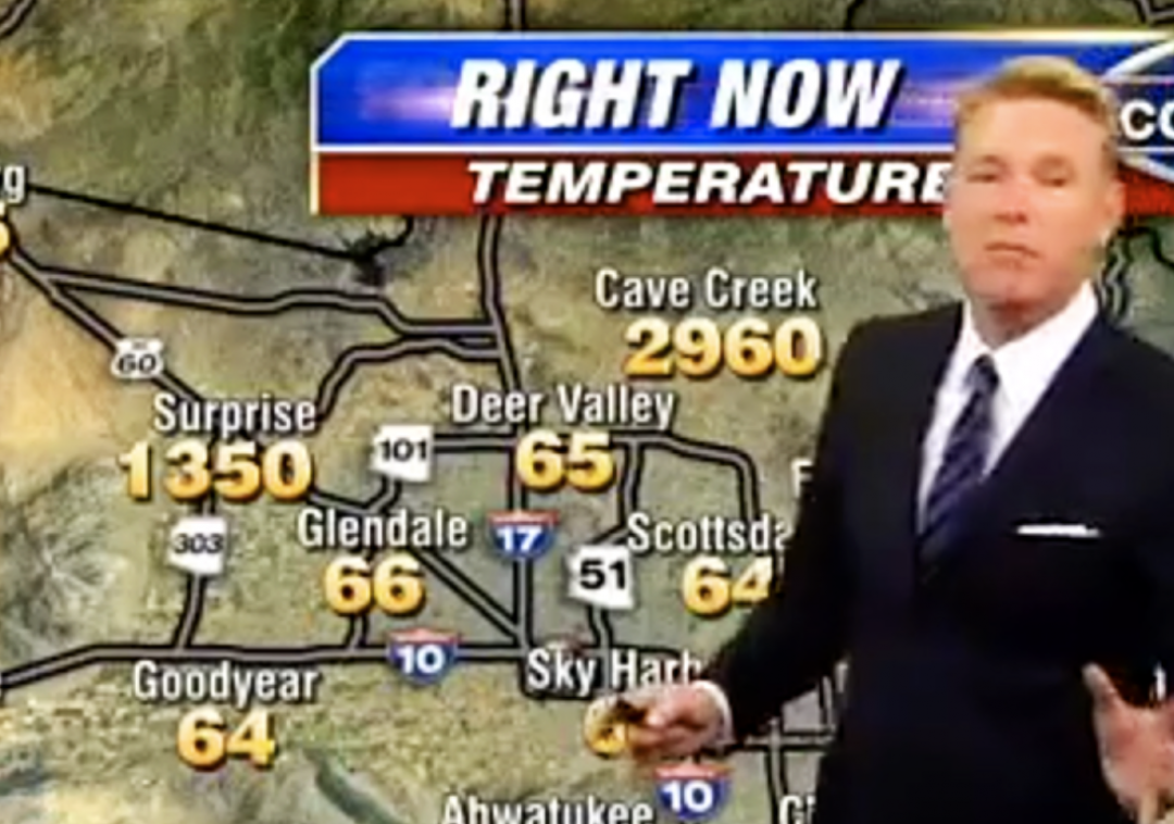 During His Weather Report The Map Gets Completely Messed Up.